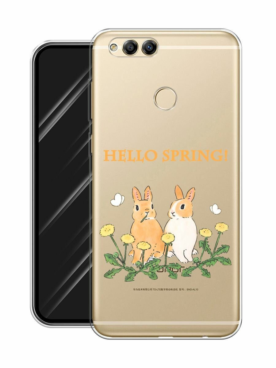 Чехол на Honor 7X / Хонор 7Х с принтом "Весенние кролики", прозрачный — фото 1