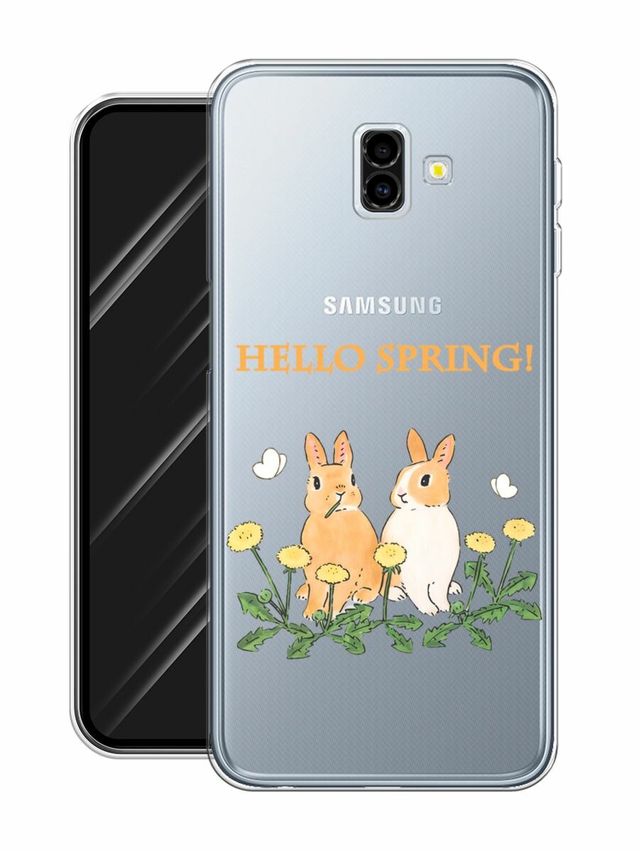 Чехол на Samsung Galaxy J6 + / Самсунг Галакси J6 Плюс 2018 с принтом "Весенние кролики", прозрачный — фото 1