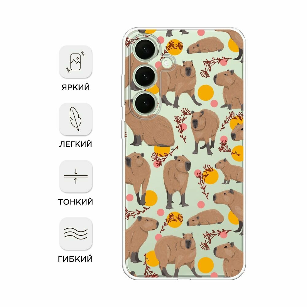 Чехол на Samsung Galaxy S25 Plus / Самсунг S25 Плюс с принтом "Капибара паттерн", прозрачный — фото 1