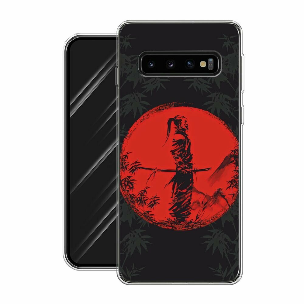 Чехол на Samsung Galaxy S10 + / Самсунг Галакси S10 Плюс с принтом "Самурай на красном фоне" — фото 1
