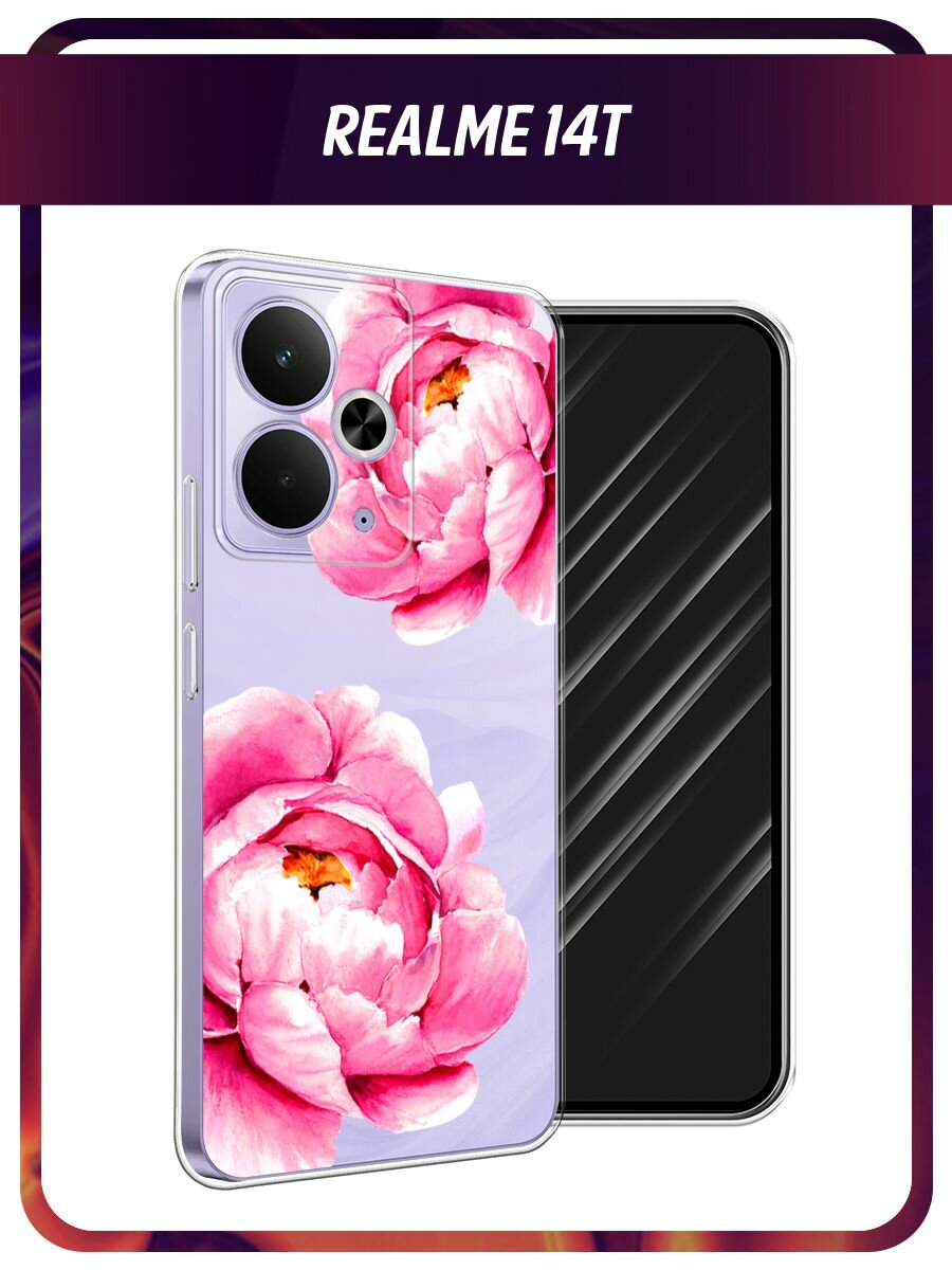 Чехол на Realme 14T / Реалми 14Т с принтом "Open peonies", прозрачный