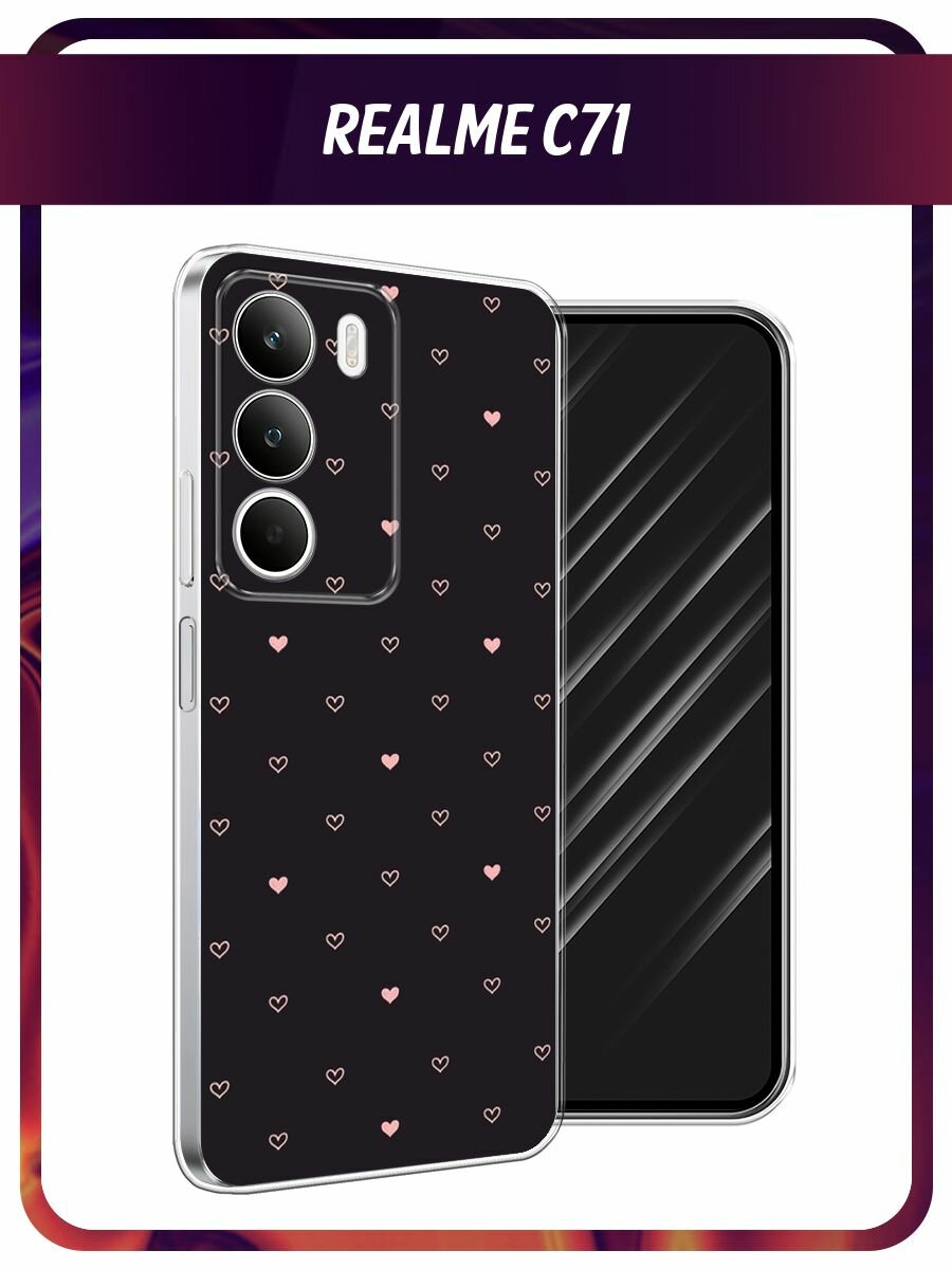 Чехол на Realme C71/P3 Lite 4G / Реалми С71/P3 Лайт 4G с принтом "Черный фон и сердечки"