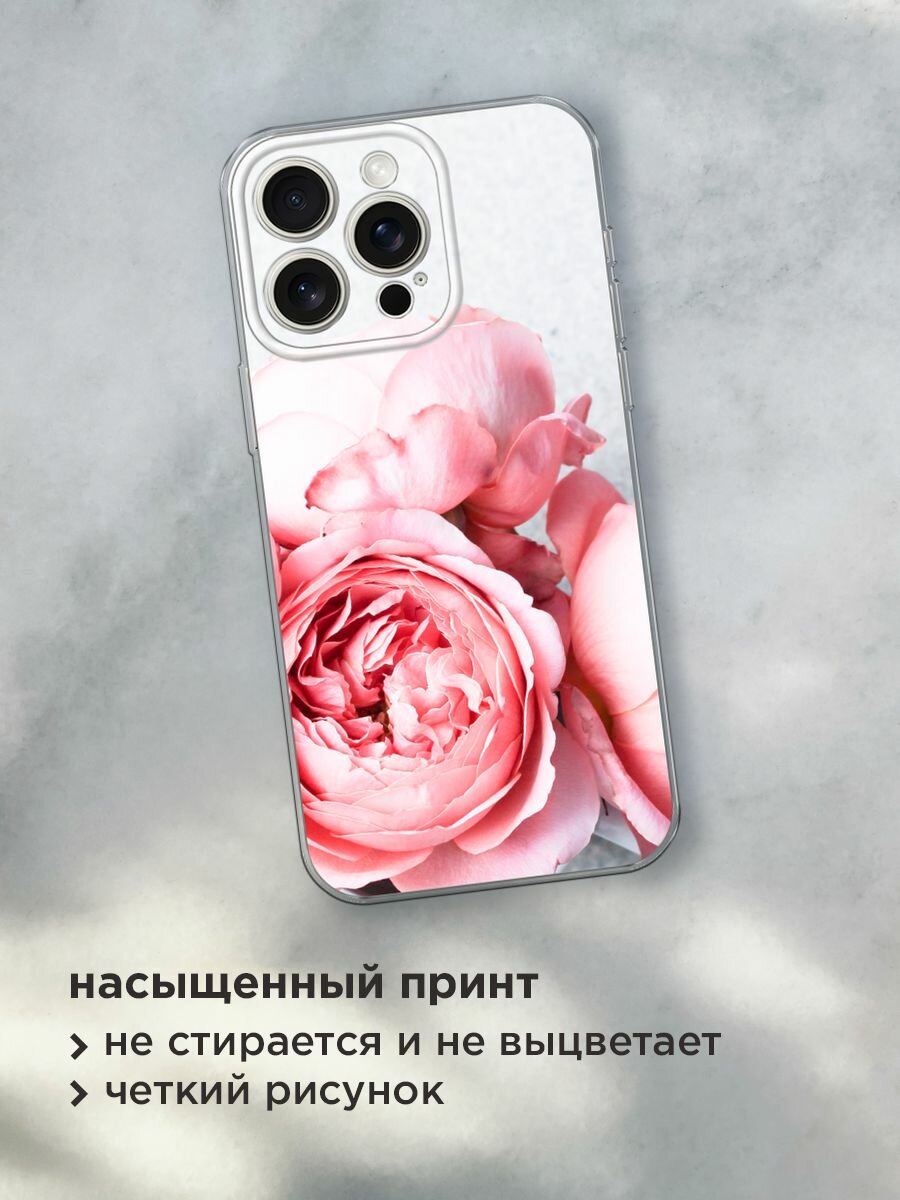Чехол на Apple iPhone 15 Pro Max / Айфон 15 Про Макс с принтом "Пионы на белом" — фото 1