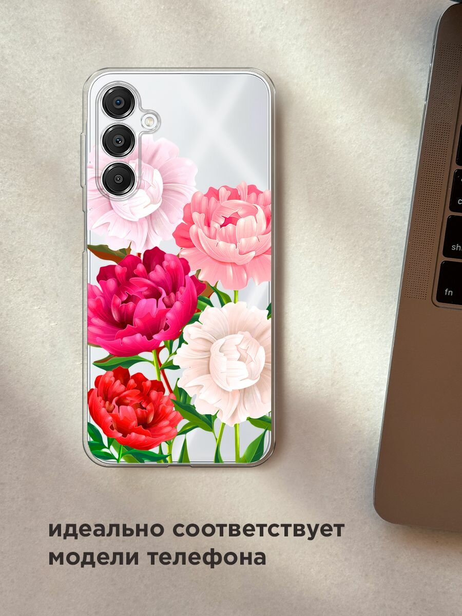 Чехол на Samsung Galaxy A16 / Самсунг А16 с принтом "Большие пионы", прозрачный — фото 1