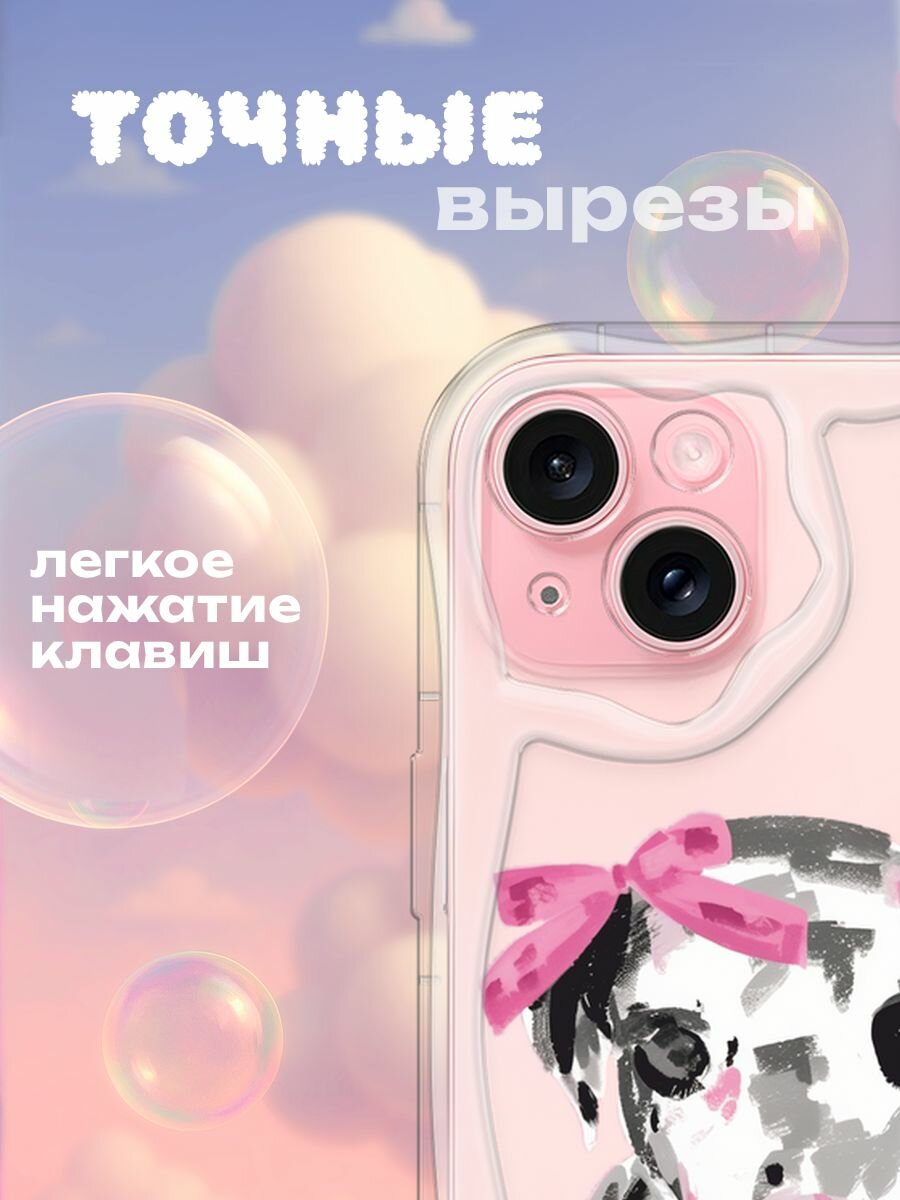 Чехол на Apple iPhone 15 / Айфон 15 с принтом "Далматинец с бантиком 3" — фото 1