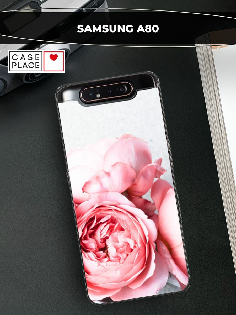 Чехол на Samsung Galaxy A80 / Самсунг Гэлакси A80 с принтом "Пионы на белом"