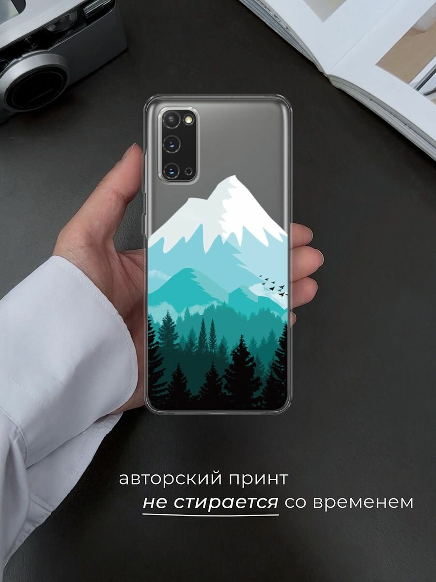 Чехол на Samsung Galaxy S20 / Самсунг Гэлакси S20 с принтом "Синяя снежная гора", прозрачный — фото 1