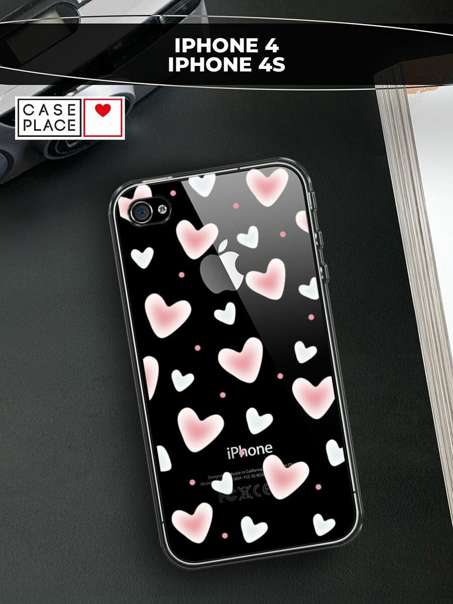 Чехол на Apple iPhone 4/4S / Айфон 4/4S с принтом "Полупрозрачные сердечки", прозрачный