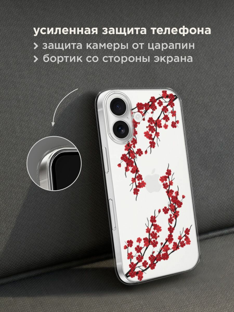 Чехол на Apple iPhone 17 / Айфон 17 с принтом "Красная сакура", прозрачный — фото 1