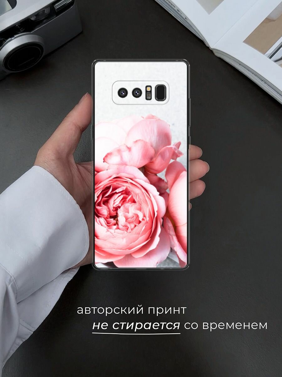 Чехол на Samsung Galaxy Note 8 / Самсунг Галакси Нот 8 с принтом "Пионы на белом" — фото 1