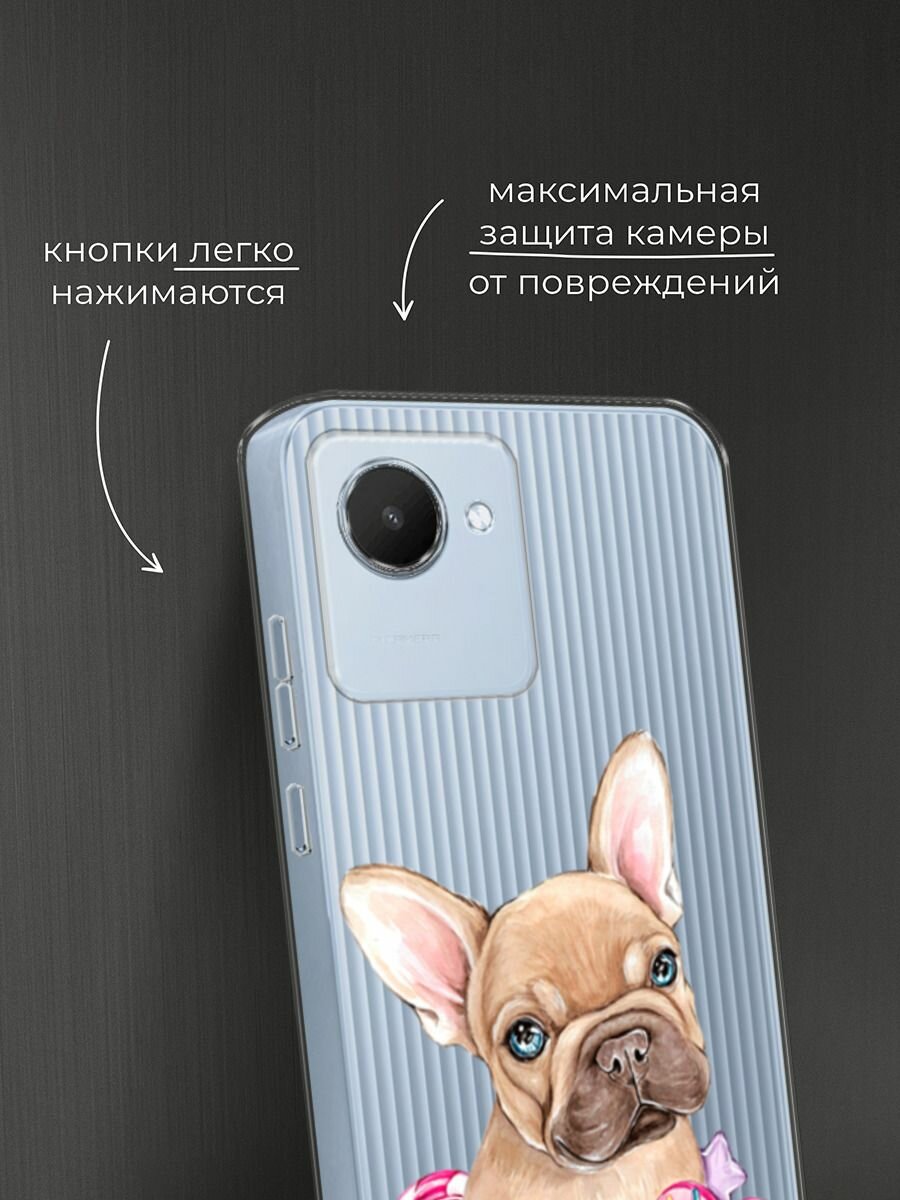 Чехол на Realme C30 / Реалми C30 с принтом "Бульдог и сладости", прозрачный — фото 1