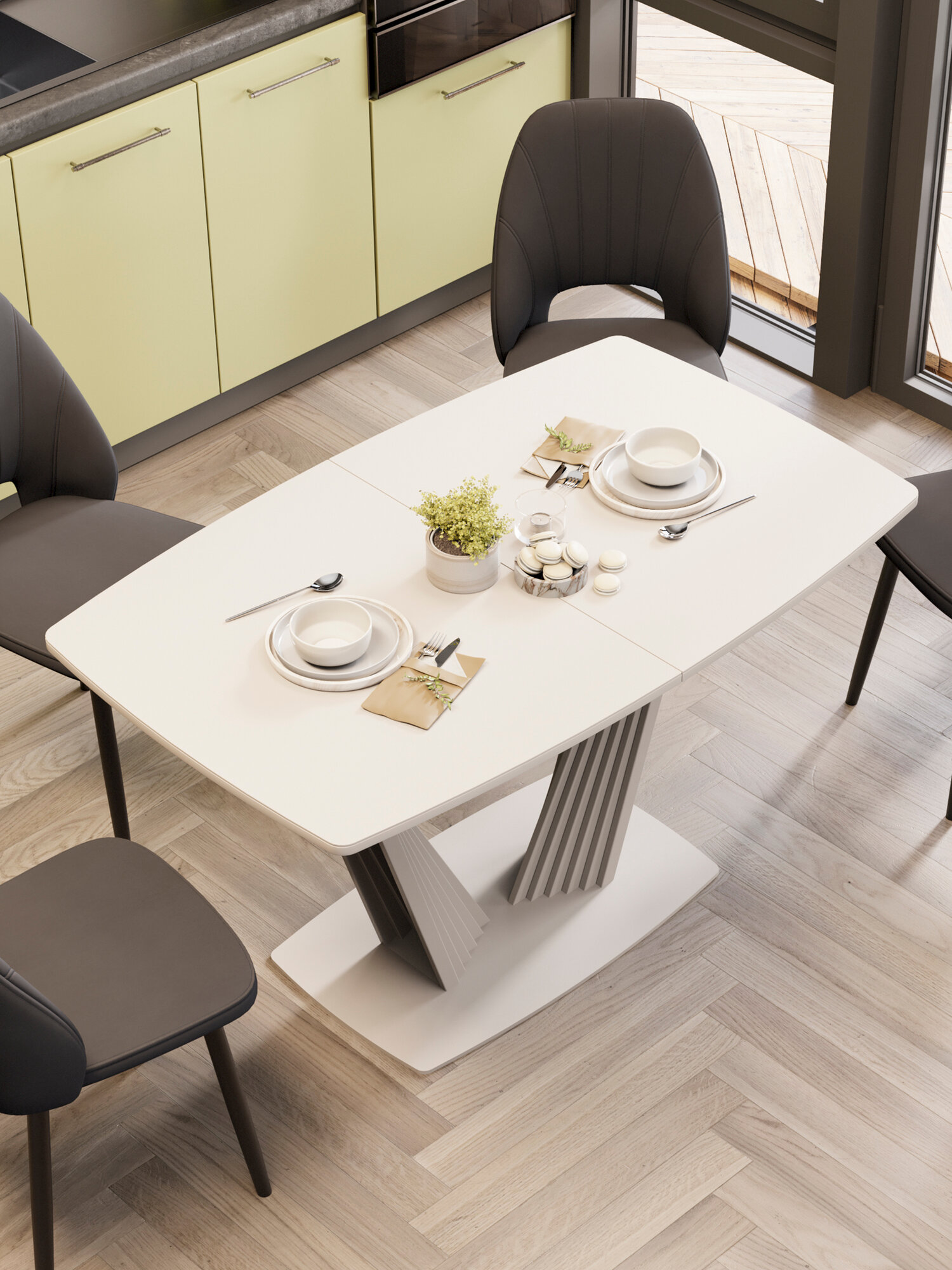 Стол кухонный раздвижной Фабио130х80см. Капучино матовый/Стекло матовое капучино