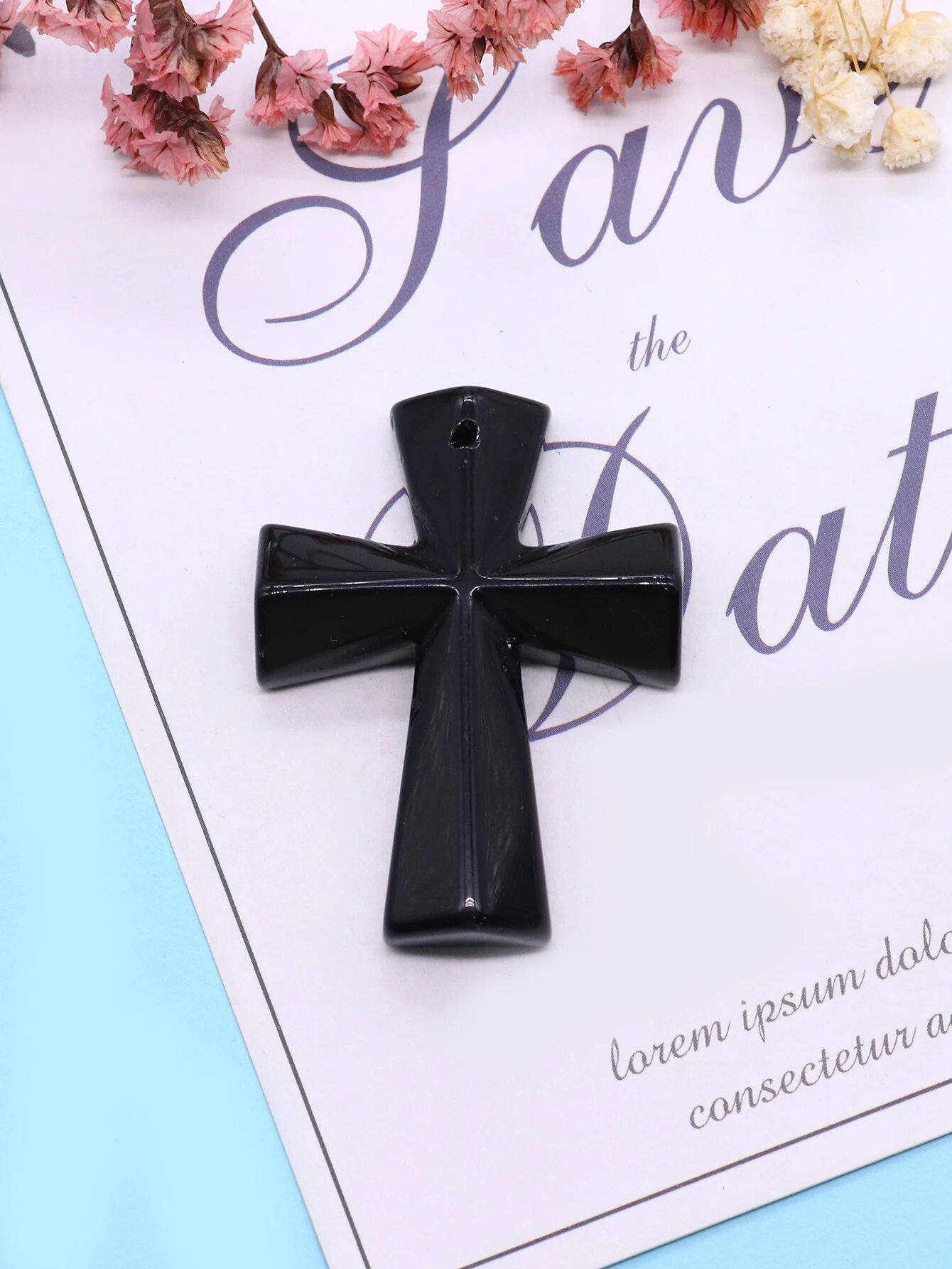 Крестообразные бусины из полудрагоценных камней, 1 шт. Черный, Black Obsidian