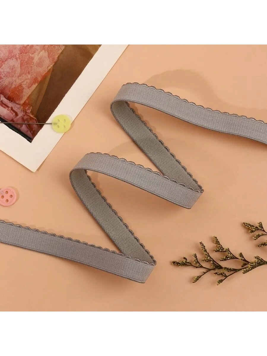 Элегантная серая резинка с ажурным краем, 10 мм