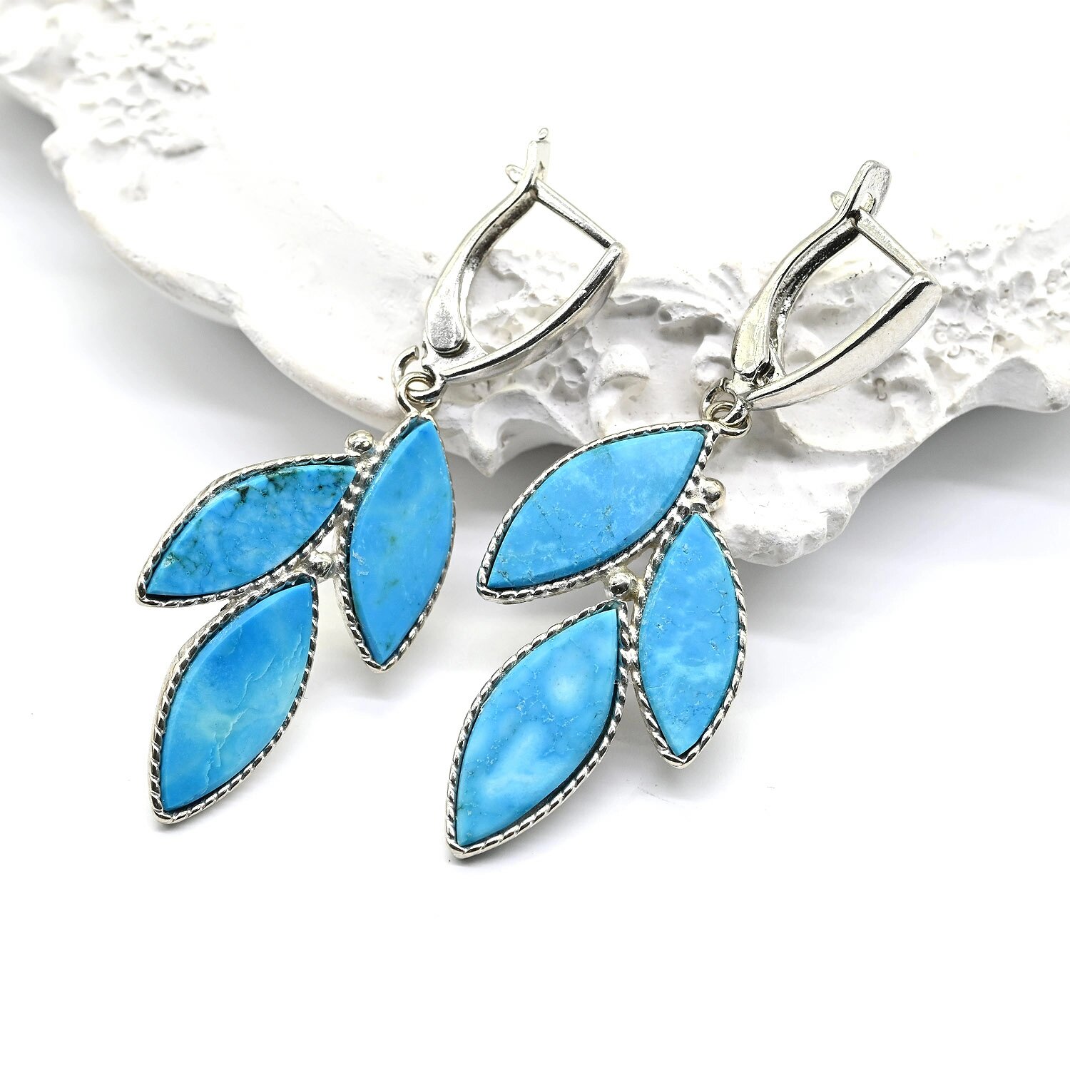 Серьги с подвесками, кахолонг