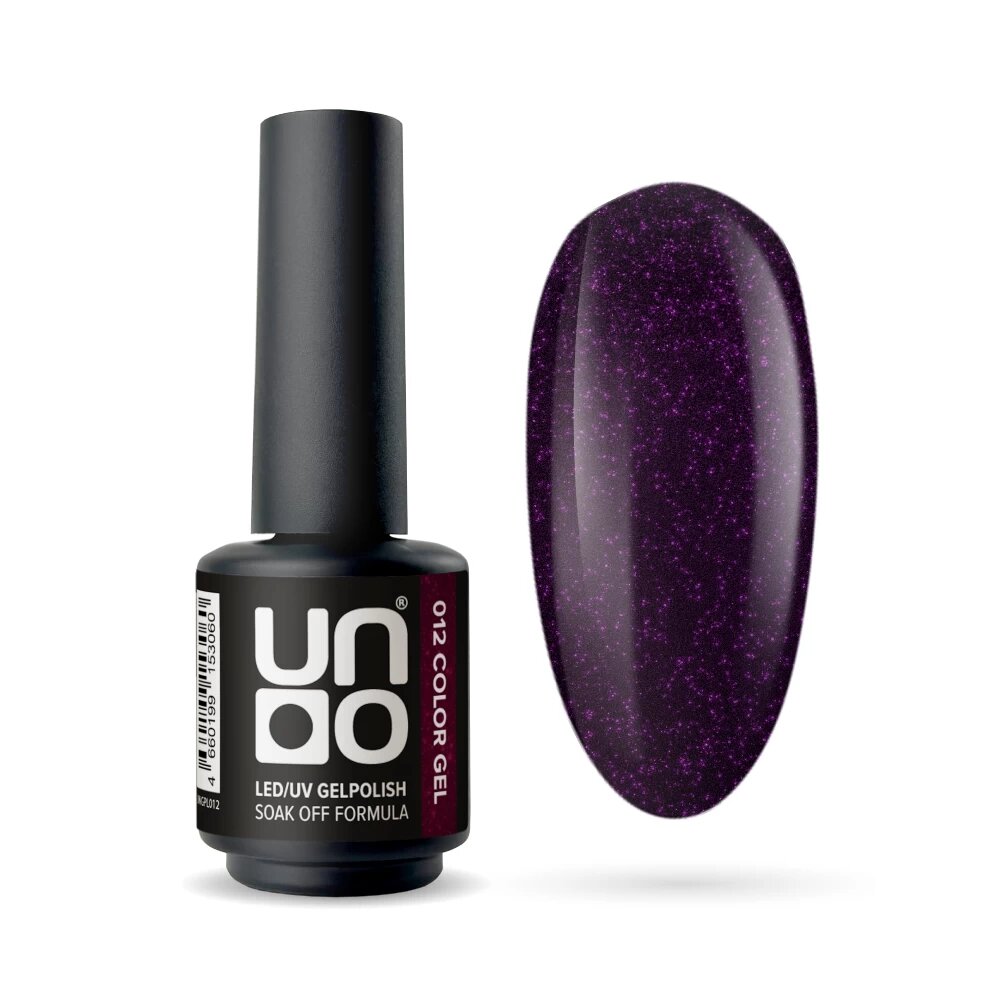 Гель-лак UNO 012 Salvia, цвет темно-фиолетовый с блестками, стойкость до 21 дней
