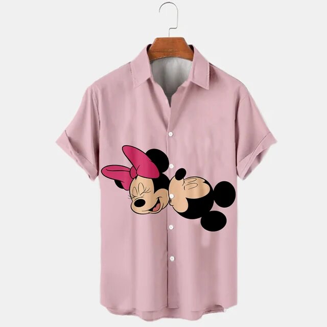 Мужская рубашка с короткими рукавами и лацканами Miniso из летней коллекции Disney Mickey Mouse 2024 года с рисунком в виде мультяшного персонажа, Размер: 5XL