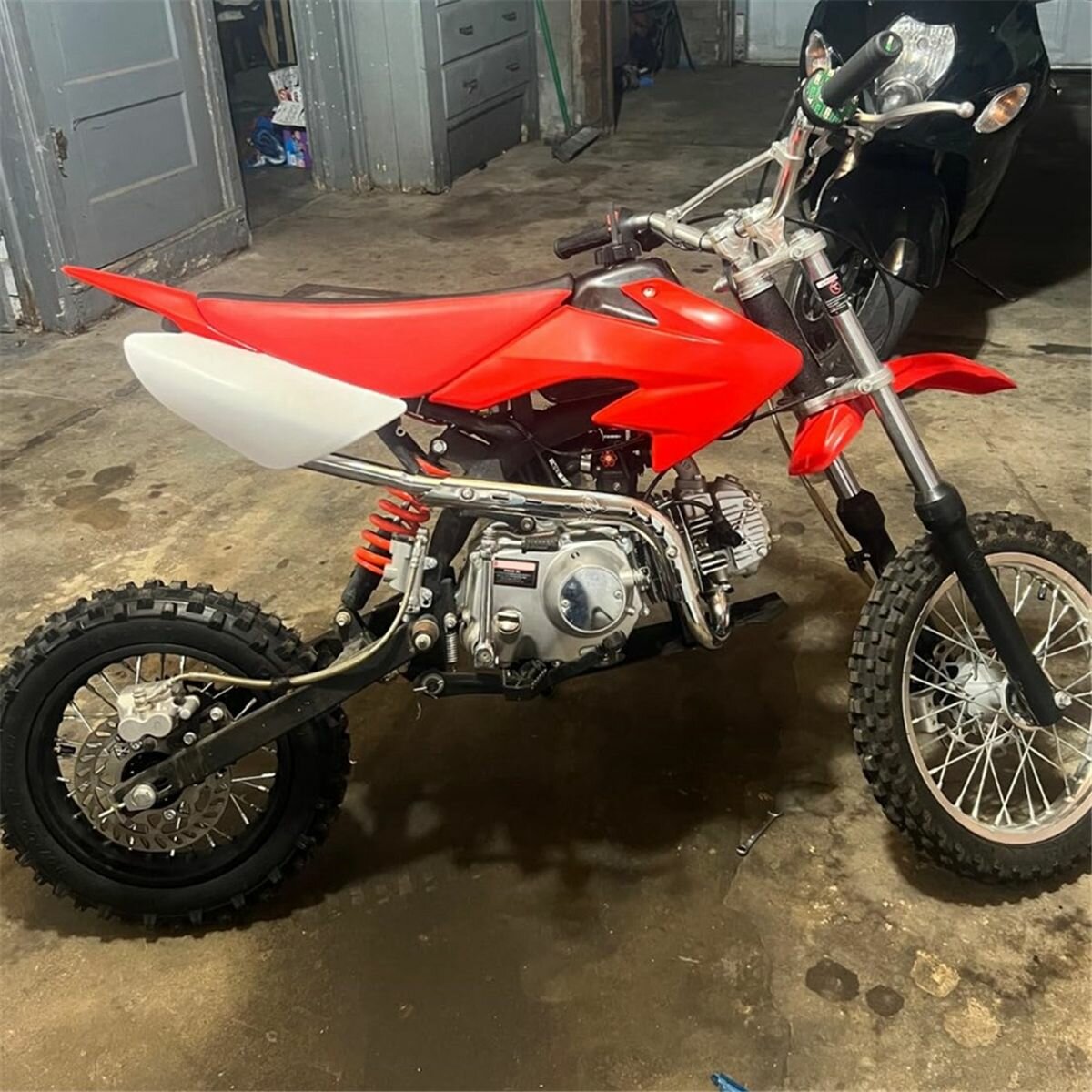 Пластиковый комплект CRF50, обтекатели и крылья для питбайка, красные с белым