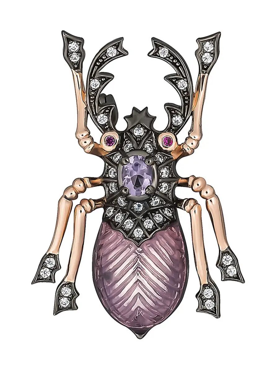 Брошь, серебро, 925 проба, фианит