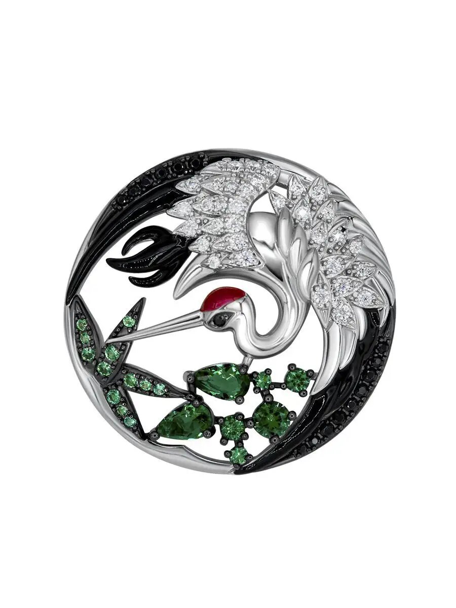 Брошь, серебро, 925 проба, фианит