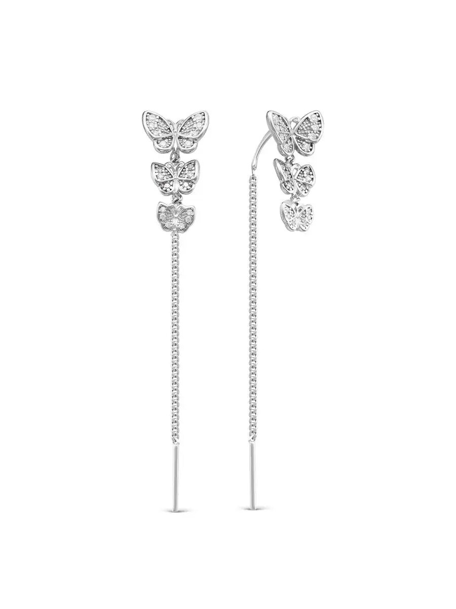 Серьги, серебро, 925 проба, родирование, фианит