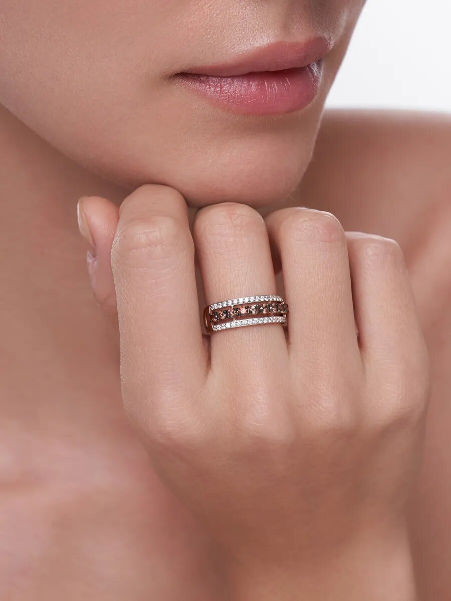 Кольцо тонкое, дорожка, серебро, 925 проба, родирование, фианит