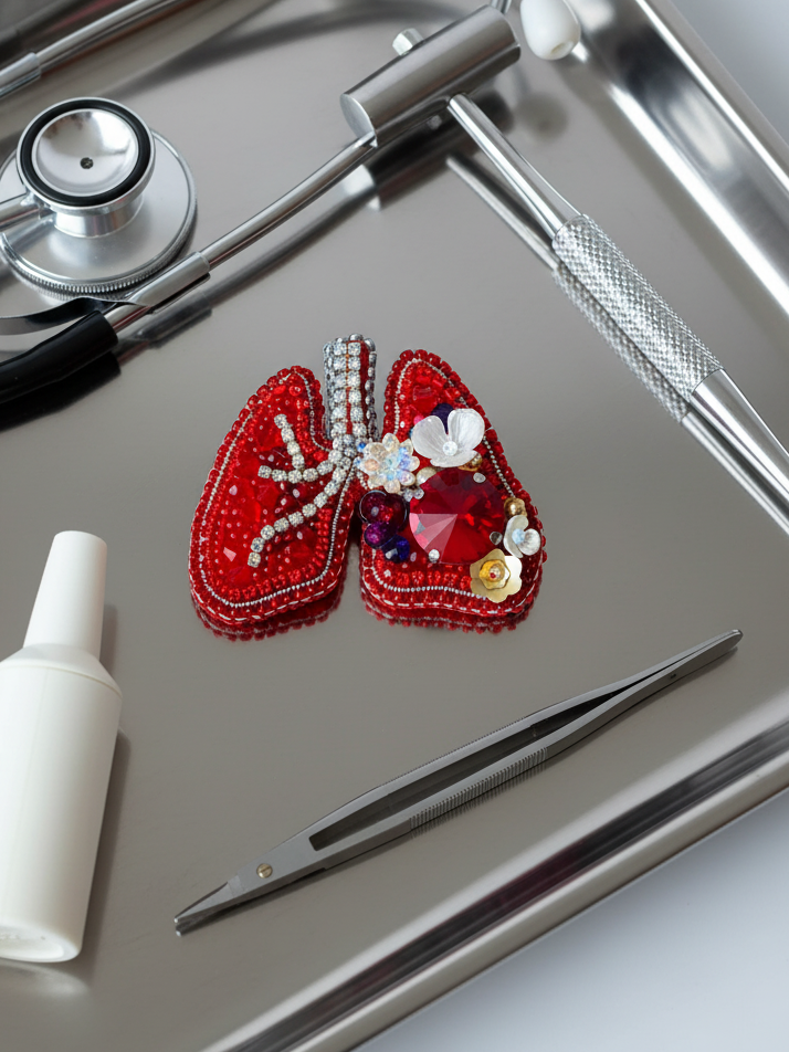 Брошь, бисер, стразы, кристалл, стекло