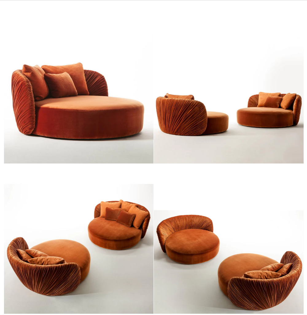 Диван «Shar-Pei», круглый, обивка велюр, оранжевый, 160х165х77 см