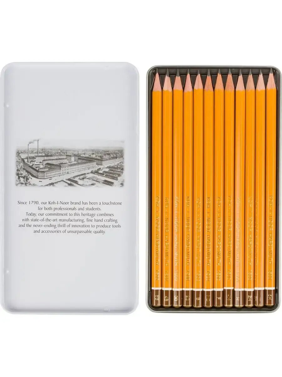 Карандаши простые художественные, 5B-5H, набор 12 шт