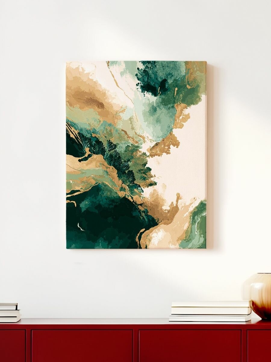 Картина на стену 30х40, Волны изумруда на холсте для интерьера, декор для дома