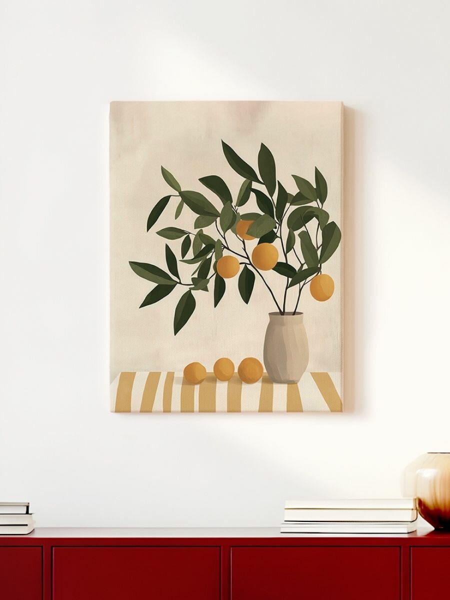 Картина на стену 30х40, Натюрморт с лимонами на холсте для интерьера