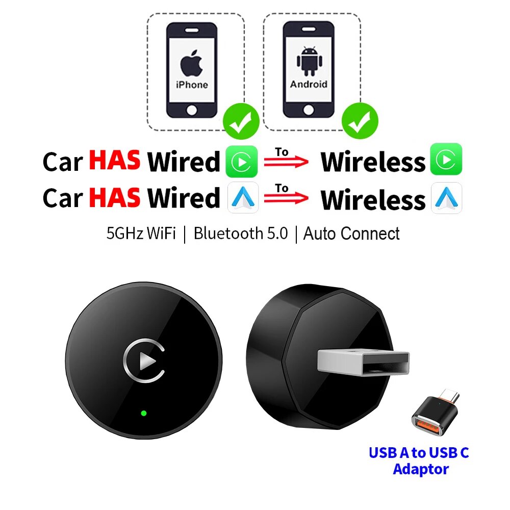 EKIY EC14 Mini Carplay Android Auto Проводной к беспроводному автомобильному адаптеру для воспроизведения S Ai Box Bluetooth WiFi Spotify Connect, EC14-XN, Ship in 24Hours