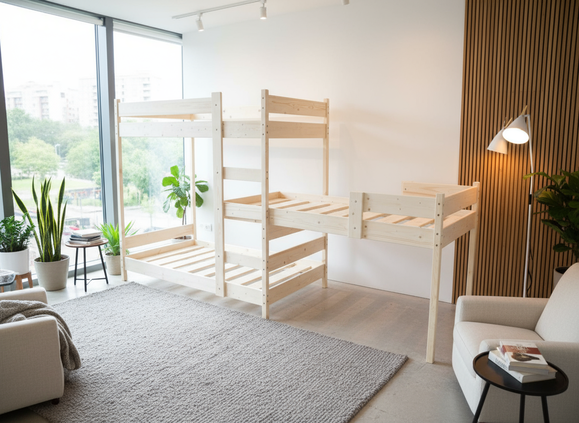 Кровать двухъярусная для троих детей из дерева Трио 2 (в длину) спальное место 120х60