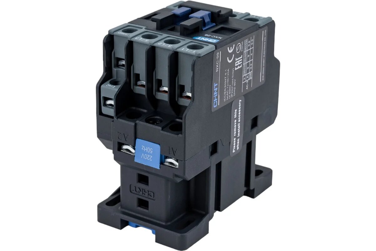 Контактор CHINT "NXC-09", 9 А, 220 В, AC, 3 полюса, монтаж на DIN-рейку