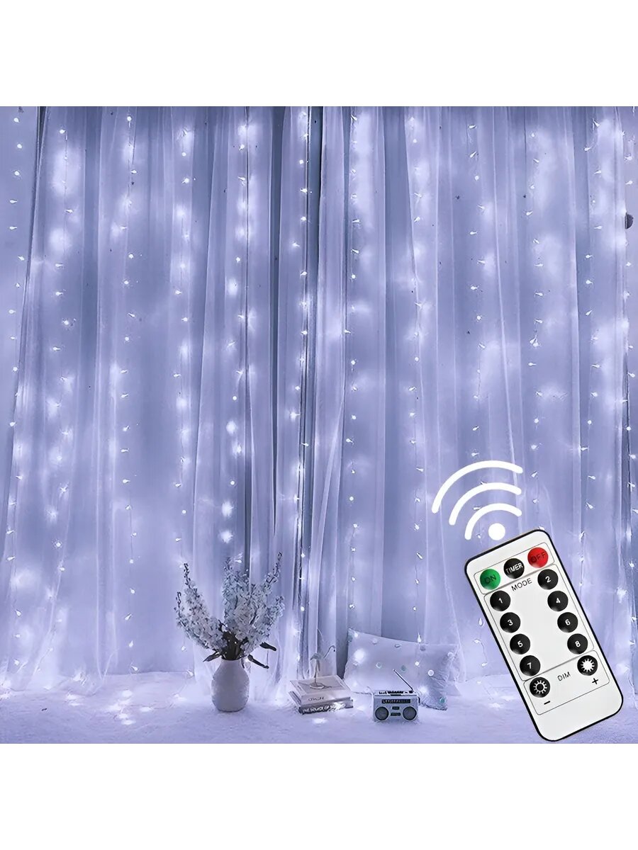Гирлянда-штора новогодняя YD-CD-08, белый свет, 600 LED, 3x3 м
