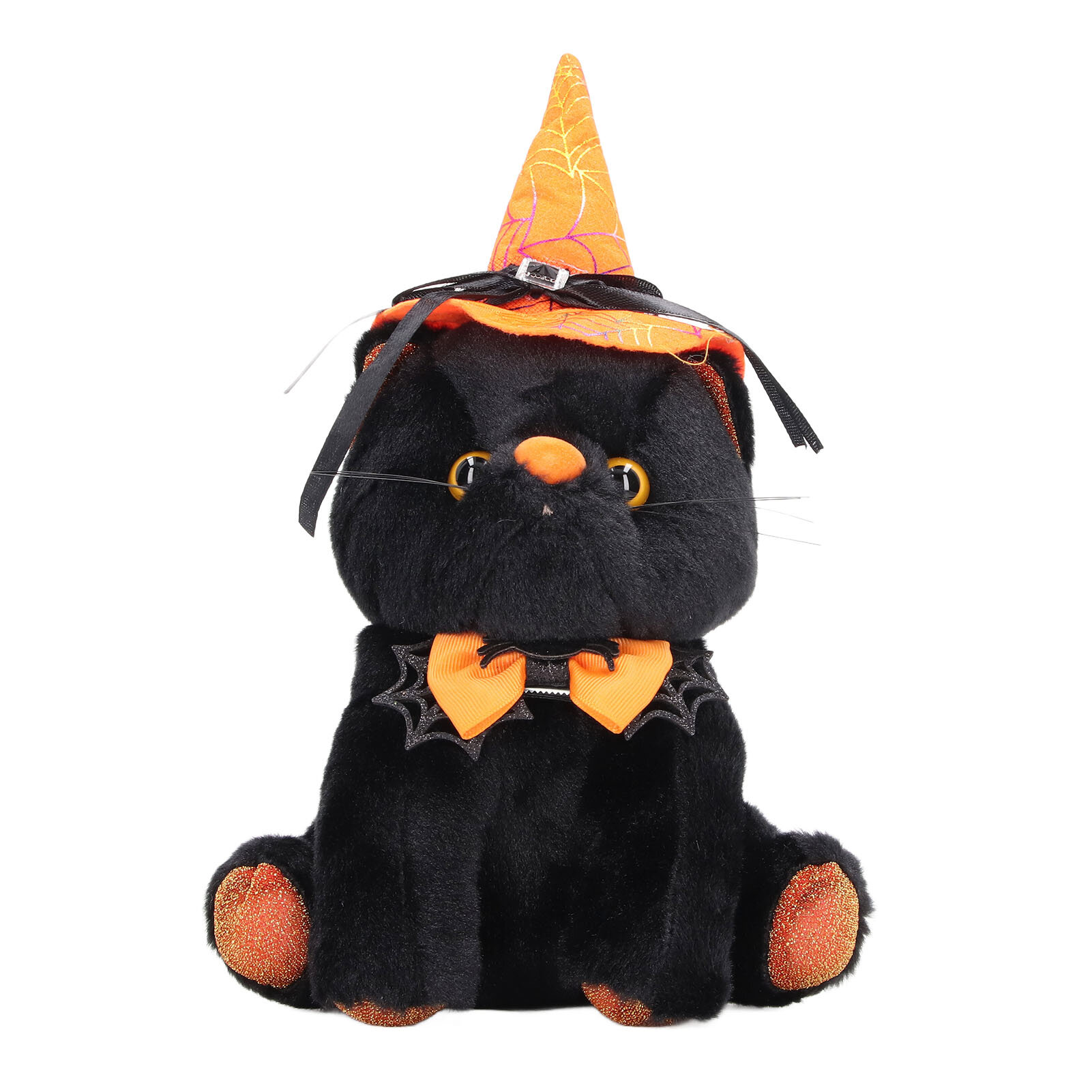Хэллоуинская кукла-кошка, милая коллекционная плюшевая кукла-животное, украшение со шляпой для праздничной вечеринки, дома, черная кошка и оранжевая шляпа