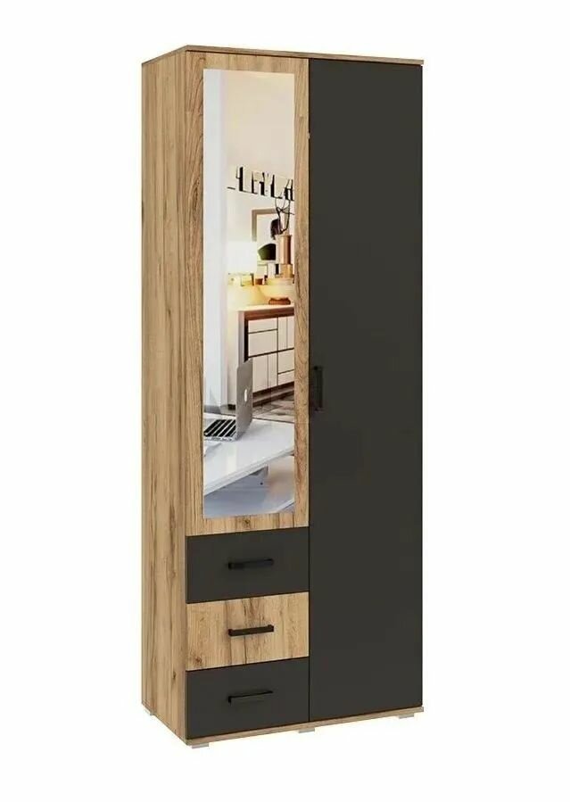 Шкаф распашной 2-х ств Белла (гостиная) (Графит, Дуб крафт) 800х2120х470 мм