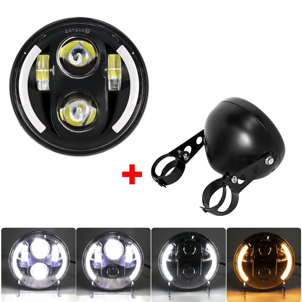 Черная светодиодная фара для мотоцикла 5,75 дюйма с креплением на корпусе, кронштейн для Honda Shadow VT 600 750 1100 VTX 1300