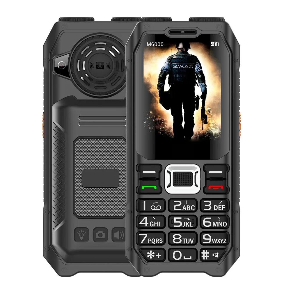 UNIWA M6000 2G Функция телефона Power Bank 2,3-дюймовый FM-радио MP3 Запись голоса Факел Дешевый мобильный телефон Английские клавиши Кнопка мобильного телефона Черный, black