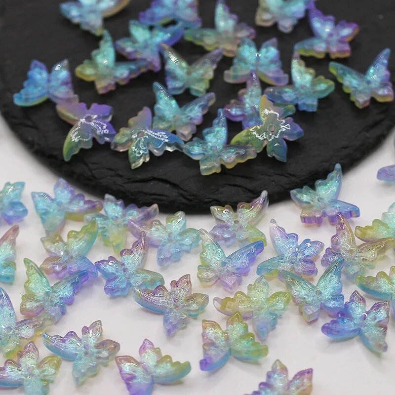 Разноцветные стеклянные бусины в форме бабочки 20pcs, 3