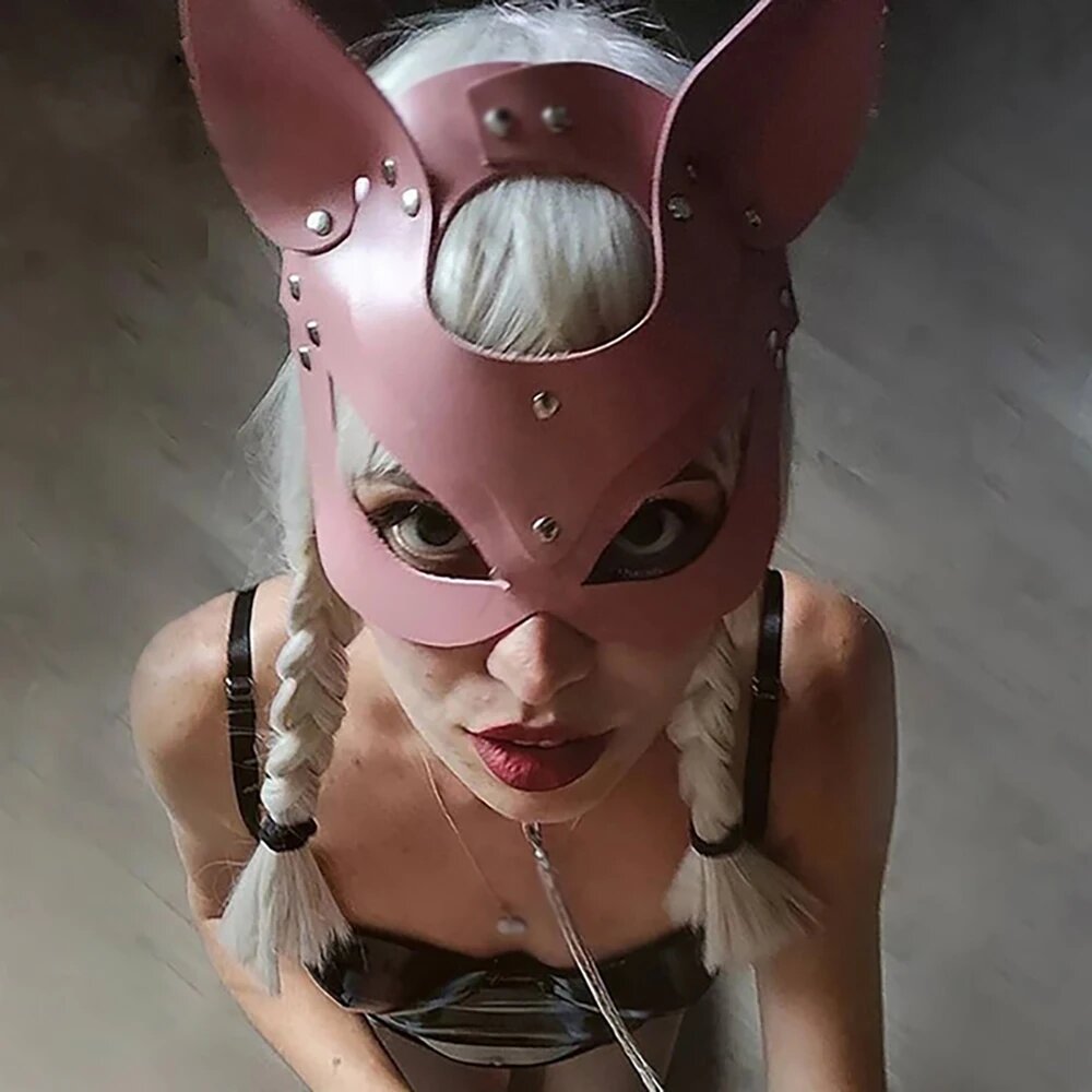Красная Маска Из Искусственной Кожи, Полумаска-лиса Для Косплея, Для Хэллоуина, Вечерних Розовый, C