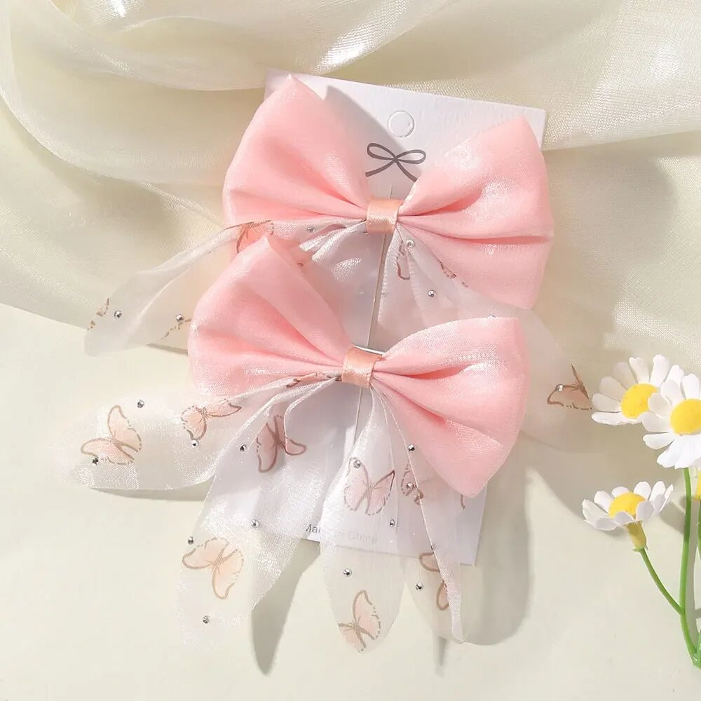 Розовые заколки для волос CUTE BOWS, 2 шт, FJ264-1x2