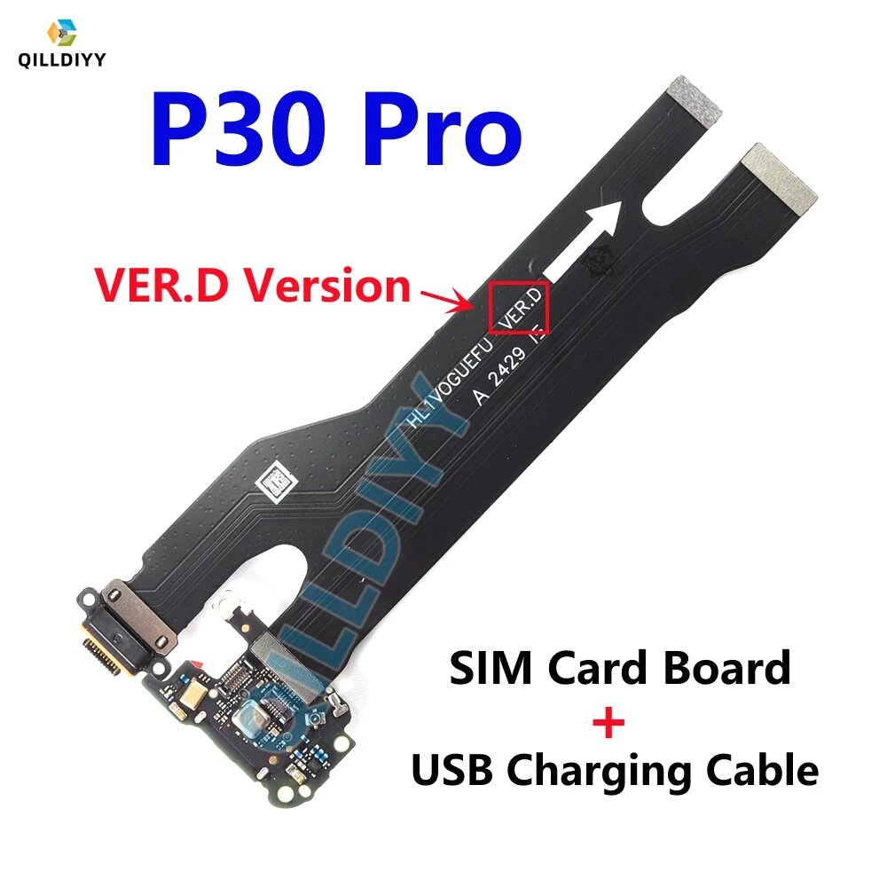 Для Huawei P30 Pro микрофон лоток для SIM-карты держатель доска USB зарядная док-станция плоский кабель разъем гибкая лента P30Pro USB SIM Board VER.D