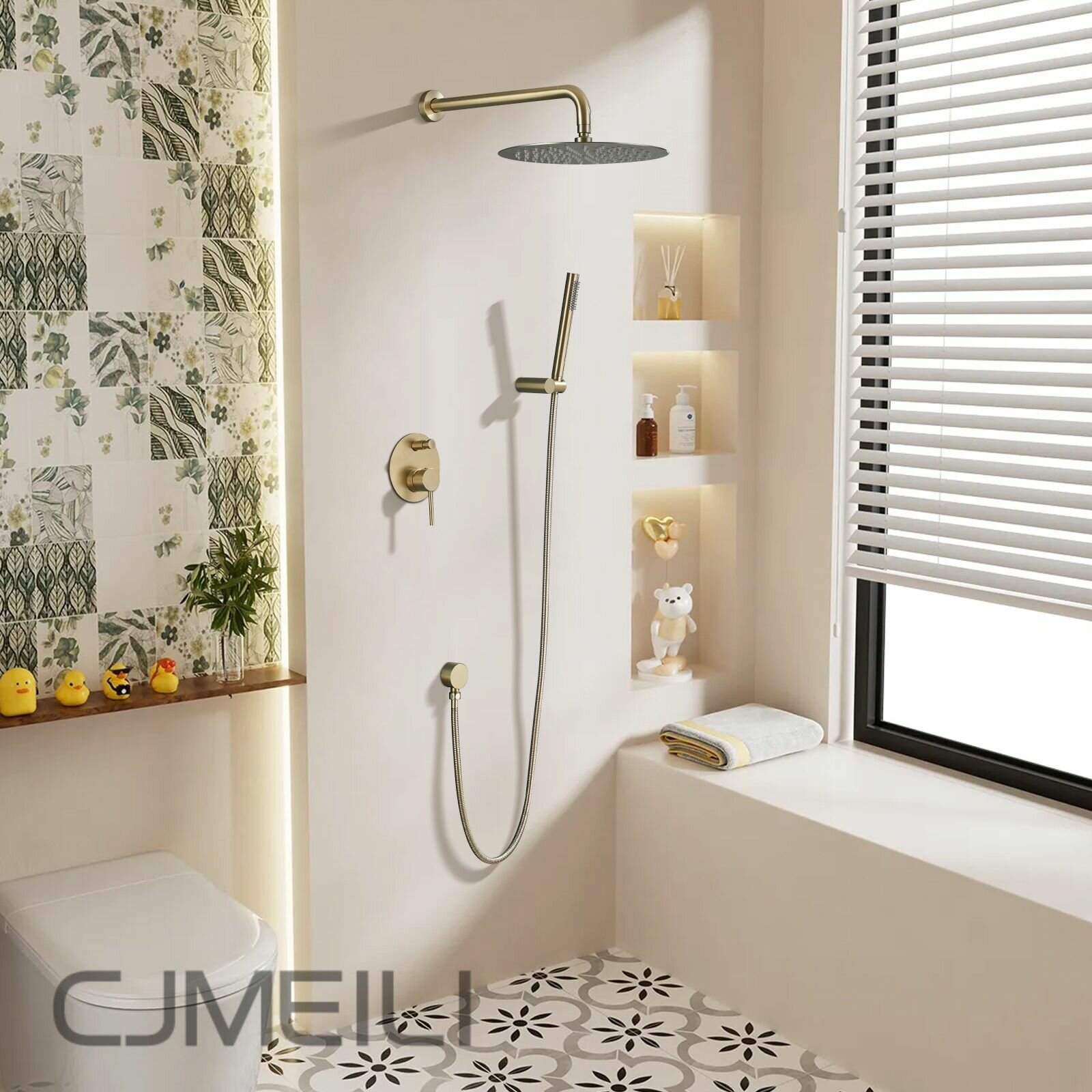 Встраиваемый душевой комплект, Круглая латунь двухсторонним шунтовым клапаном, Матовое золото