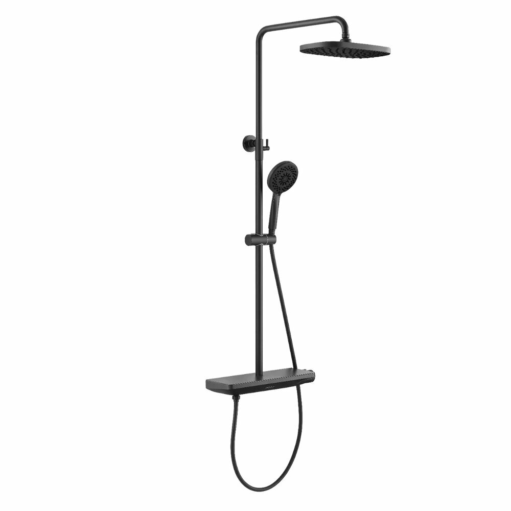 Душевая стойка STWORKI Стокгольм FT13662-BD со смесителем, черная, матовая, душевая система с тропическим душем, с девиатором, с лейкой, латунная