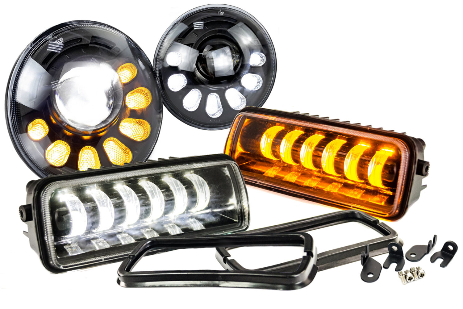 Светодиодные фары 90W c подфарниками Sal-Man 6 полос для Лада 4х4, Нива Легенд