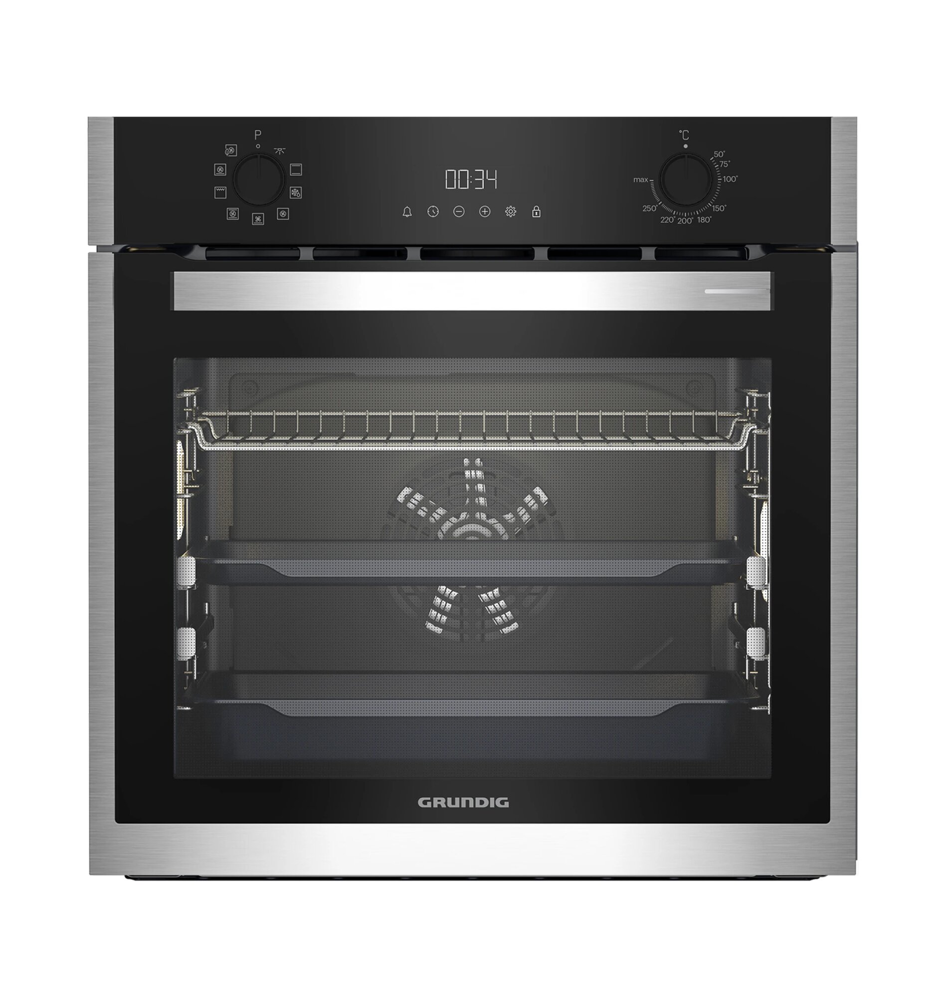 Конвекционный духовой шкаф Grundig GEBM19301BC, нержавеющая сталь + черное стекло