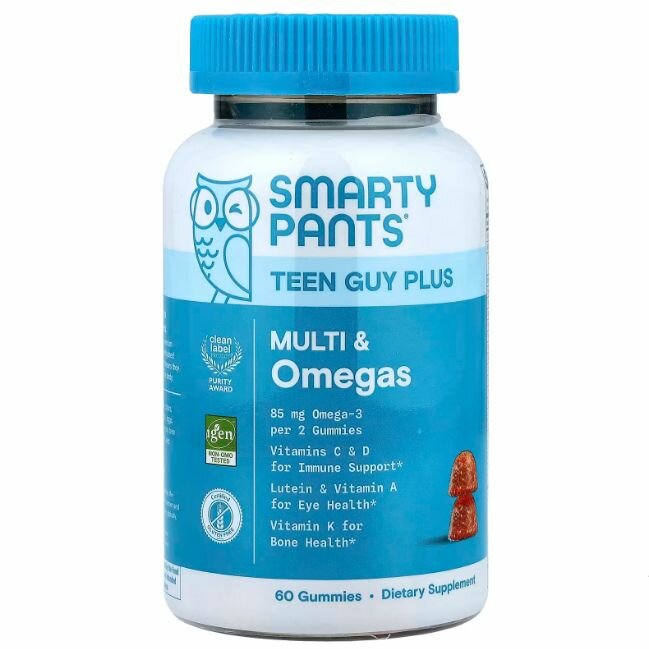 SmartyPants, Мультивитамины и омега для мальчиков-подростков, Teen Guy Plus Multi & Omegas, ананас и апельсин, 60 жевательных таблеток