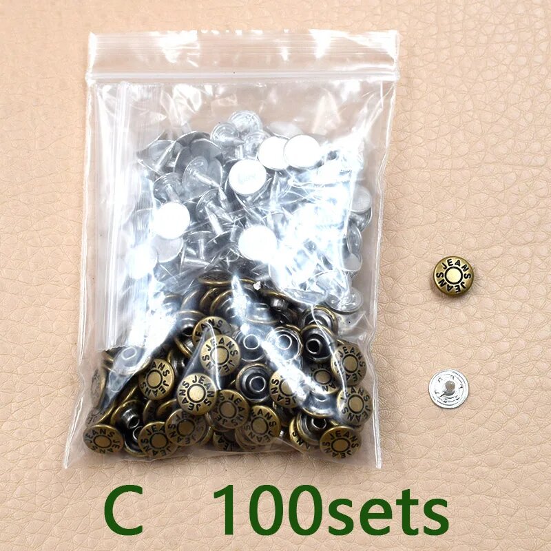 Джинсовые кнопки металлические 100шт, Цвет: 100sets C1