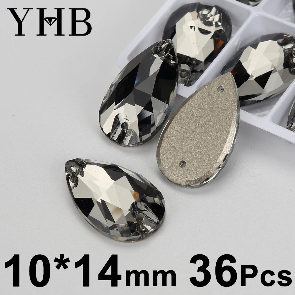 Стеклянные камни YHB Drop 10X14mm черные